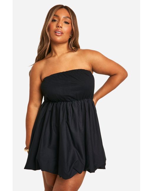 Boohoo Plus Cotton Puffball Mini Dress in Black | Lyst UK