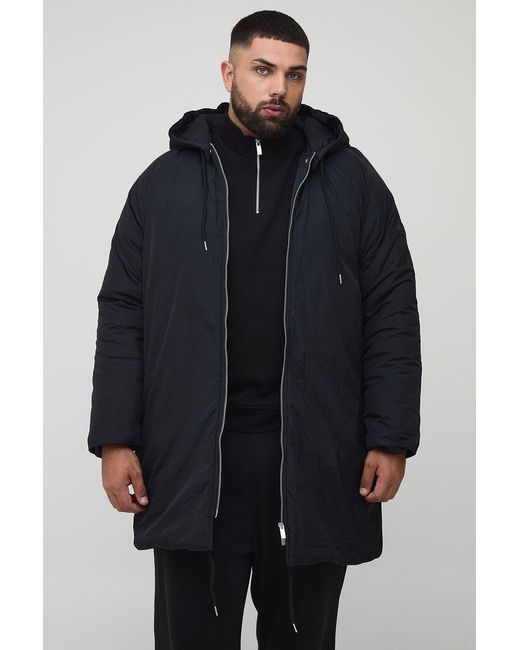 BoohooMAN Plus Regular Fit Longline Hooded Zip Up Padded Parka in Blue ...