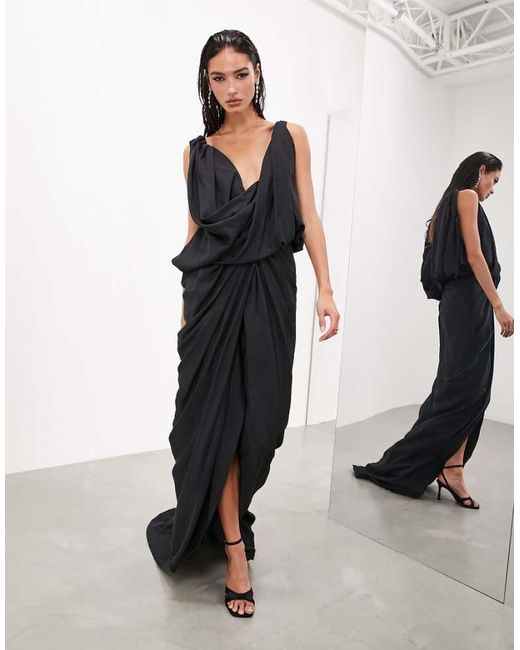 ASOS Memory Draped Structure Maxi Dress in Black | Lyst UK