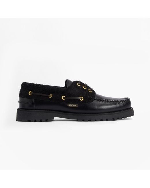 Barbour Deck Boat Shoe Leather in Black for Men | Lyst UK