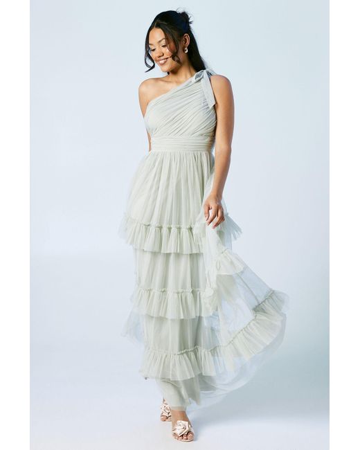 Oasis A-Line Maxi Dress One Shoulder Long Mesh in Blue | Lyst UK