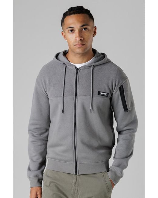 Firetrap Regular Fit Cotton Rich Zip Through Hoody With Sleeve Pocket ...