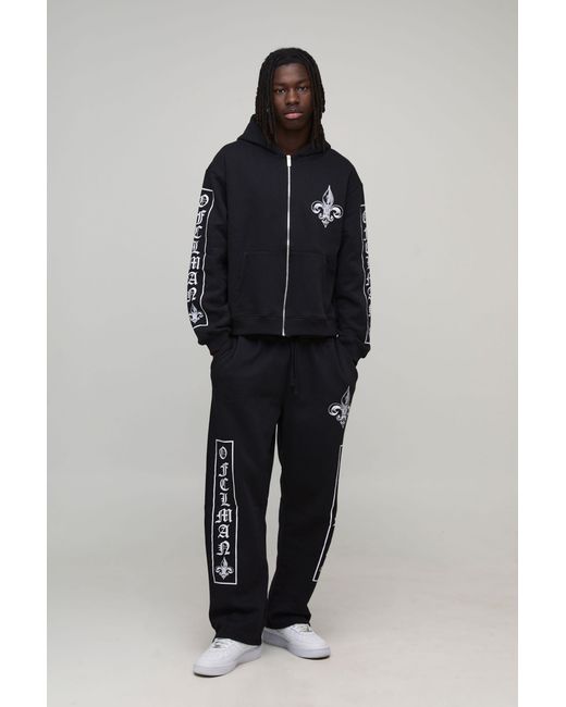 BoohooMAN Oversized Boxy Worldwide Gothic Zip Through Hooded Tracksuit ...