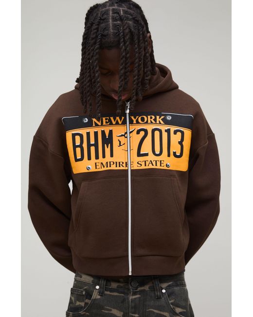 BoohooMAN Oversized Shrunken Washed Licence Plate Graphic Zip Through ...