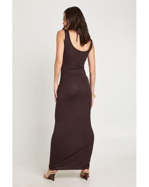Boohoo Basic Jersey Scoop Neck Maxi Dress in Brown | Lyst UK