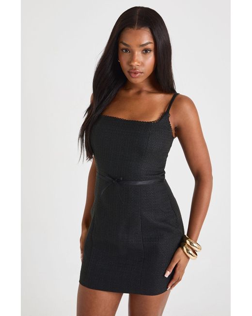 Boohoo Boucle Bow Detail Mini Dress in Black | Lyst UK