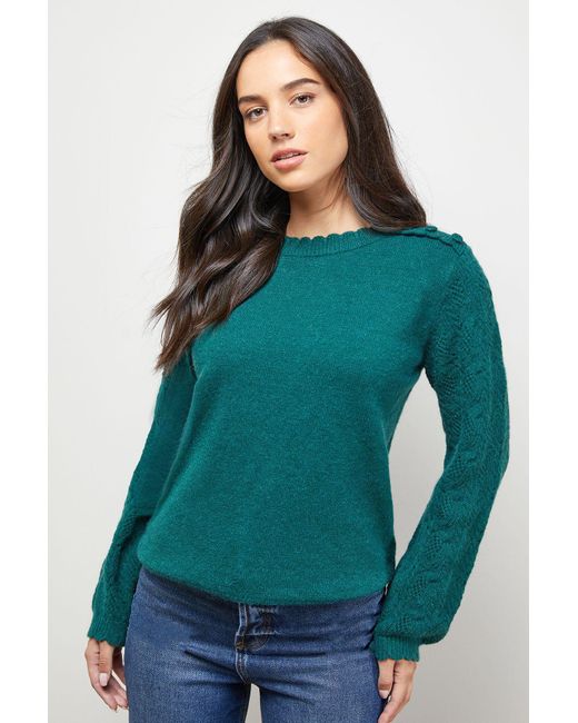 Oasis Stitch Detail Sleeve Ruffle Neck Jumper in Blue | Lyst UK