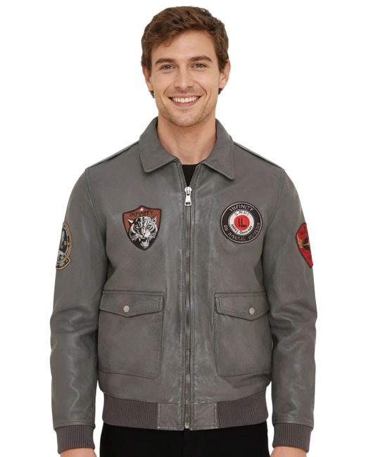 Infinity Leather Flying Bomber G-1 Aviator Collar Jacket in Grey for ...
