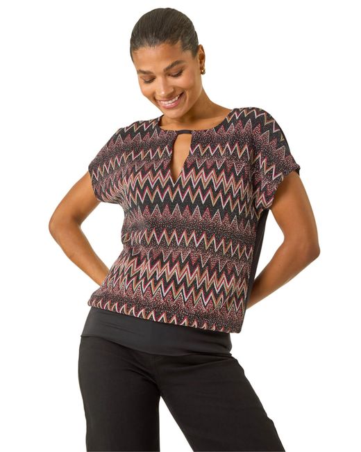 Roman Zig Zag Print Bubble Hem Top in Brown | Lyst UK