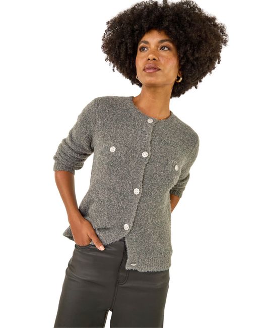 Roman Fluffy Sparkly Button Cardigan in Grey | Lyst UK