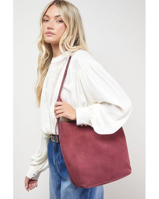 Oasis Lilah Suede Slouch Bag in Red | Lyst UK