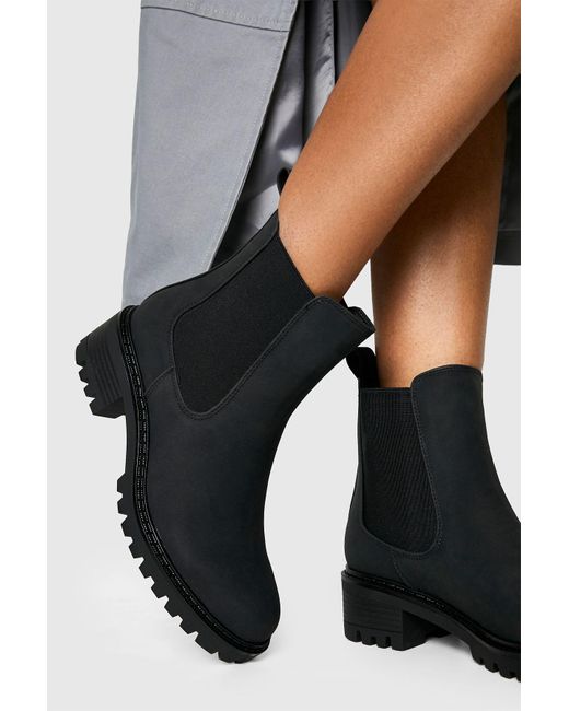 Boohoo Chunky Chelsea Elastic Panel Ankle Boots in Black | Lyst UK