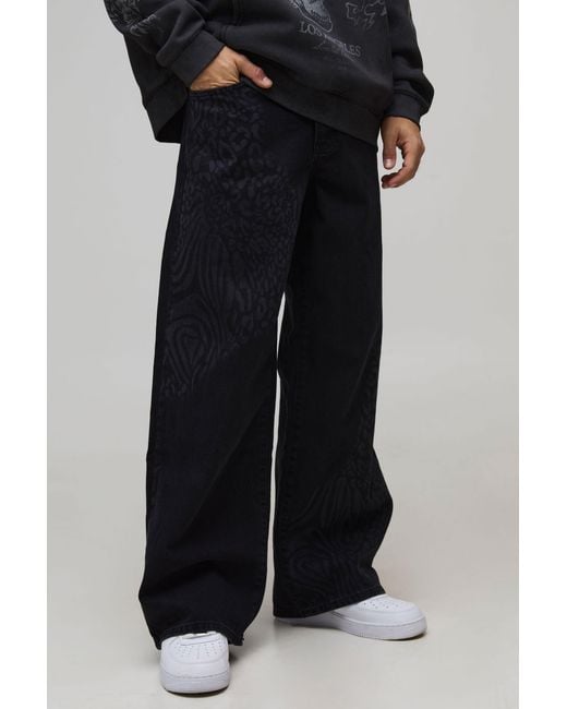 BoohooMAN Baggy Fit Laser Animal Print Jeans in Black for Men | Lyst UK