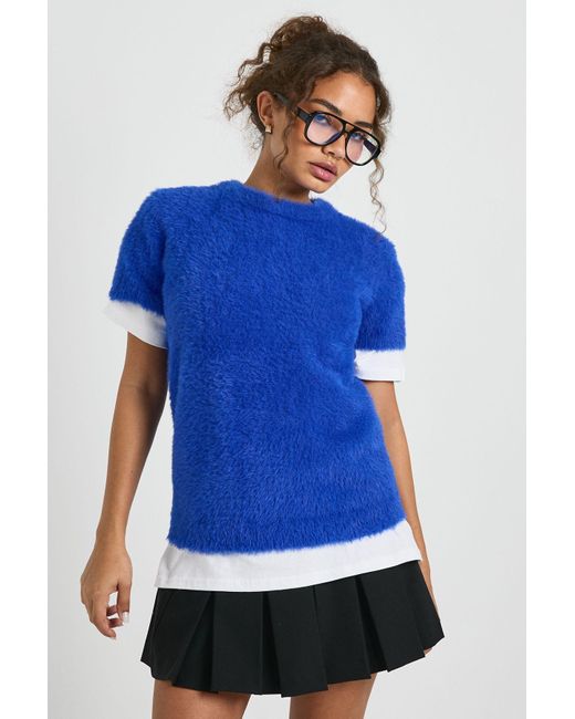 Boohoo Fluffy Knit Oversized Knitted Top in Blue | Lyst UK