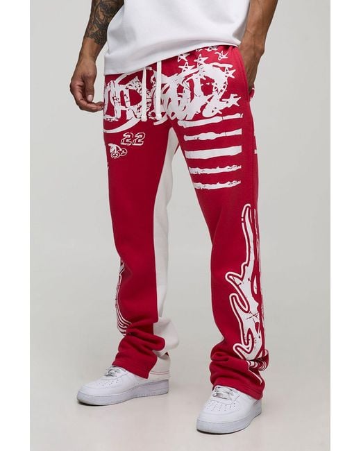 BoohooMAN Slim Fit Graphic Stack Flared Gusset Joggers for Men | Lyst UK