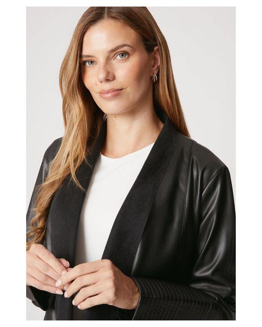 Wallis Faux Leather Waterfall Jacket in Black | Lyst UK