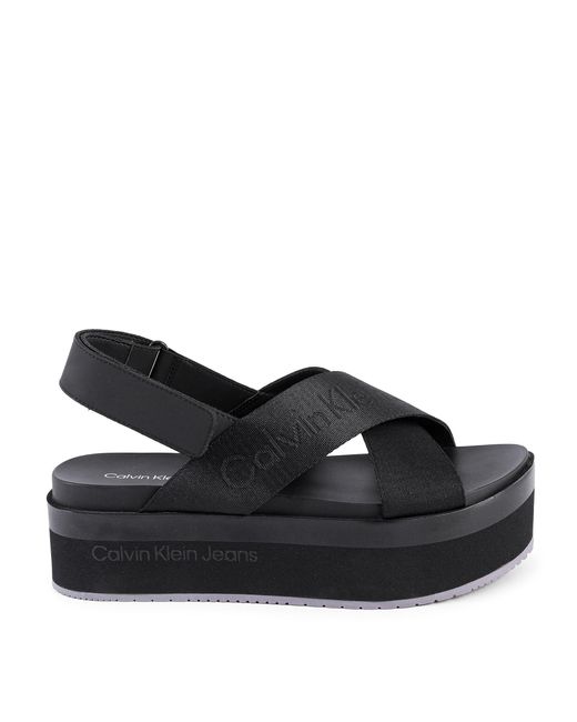 Calvin Klein Platform Cross Strap Sandals in Black | Lyst UK