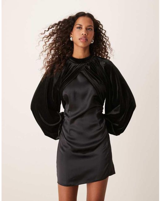 ASOS Satin & Velvet Mix Mini Dress in Black | Lyst UK