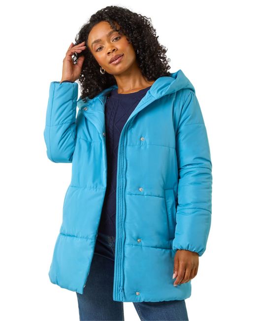 Roman Petite Hooded Quilted Puffer Coat in Blue | Lyst UK
