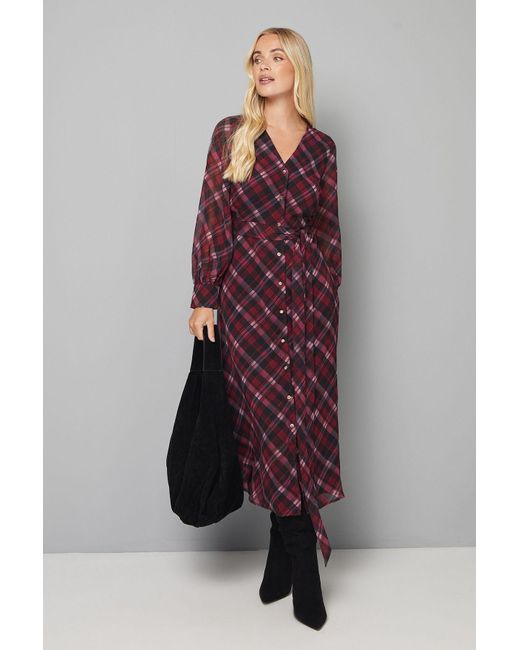 Wallis Petite Check Button Midi Shirt Dress in Purple | Lyst UK
