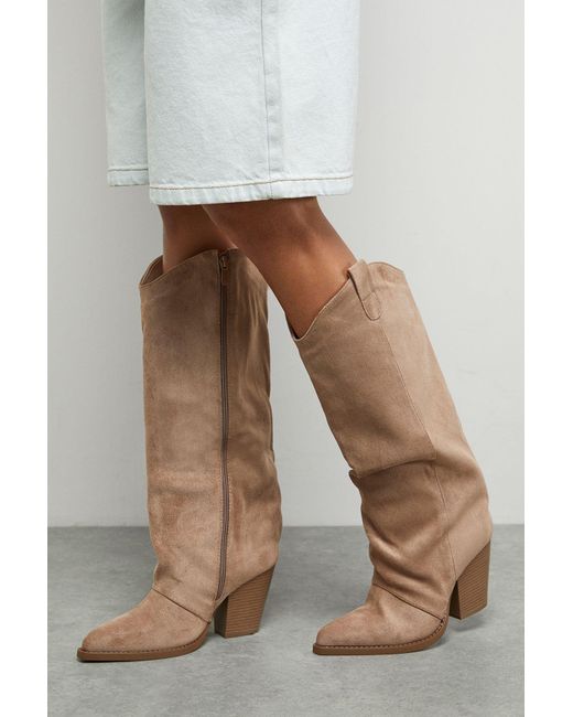 Oasis Faith: Alma Faux Suede Straight Leg Western Knee Boots in Natural ...