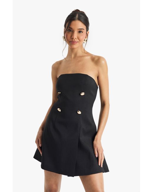 Boohoo Tailored Button Detail Structured Mini Dress in Black | Lyst UK