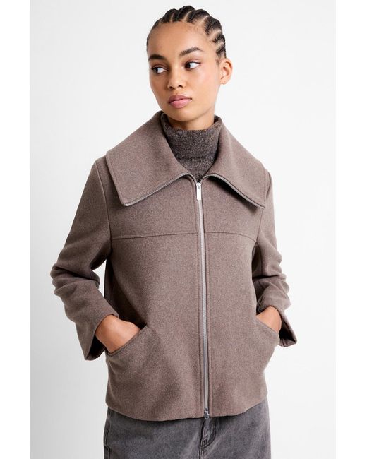 French Connection Double-Breasted Wool Blend Coat in Brown | Lyst UK