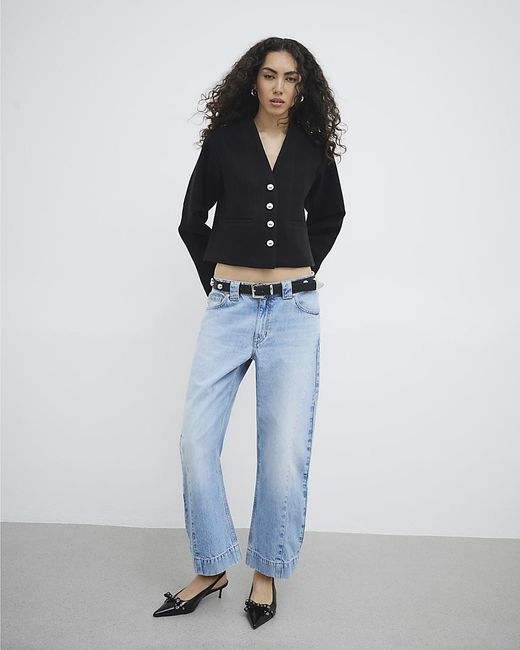 River Island Jacket Collarless Button Up in Blue | Lyst UK