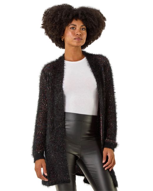 Roman Fluffy Eyelash Knit Cardigan in Black | Lyst UK
