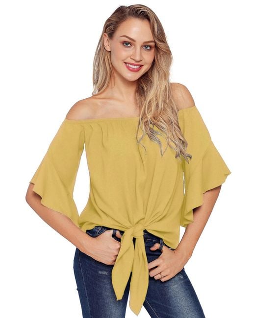 Everyday the Label Off The Shoulder Knot Front Top in Yellow | Lyst UK