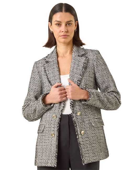 Roman Boucle Frayed Edge Jacket in Grey | Lyst UK