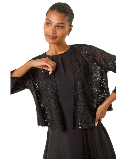 Roman Glitter Sequin Lace Top in Black | Lyst UK