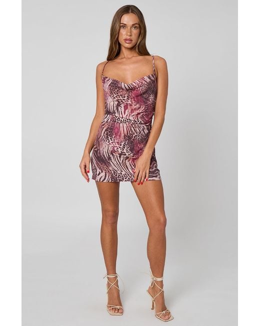 Urban Bliss Zebra Cowl Mini Dress in Red | Lyst UK