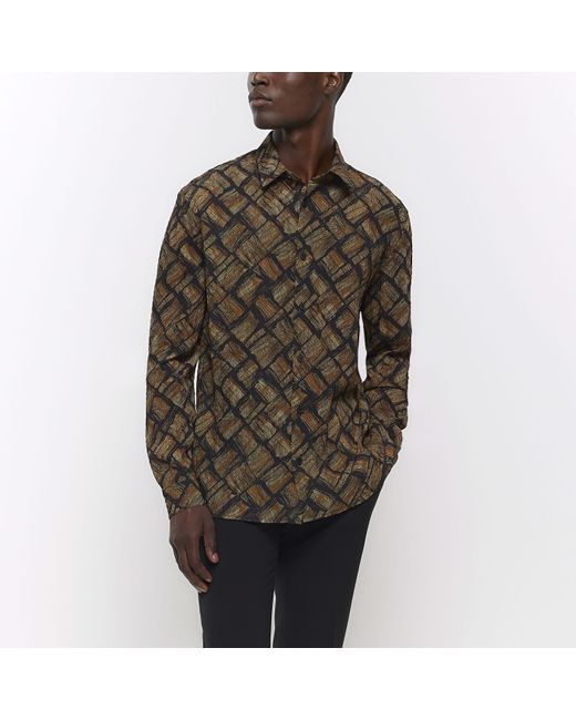 River Island Shirt Regular Fit Brick Texture in Brown for Men | Lyst UK