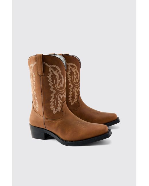 BoohooMAN Cowboy Boot in Brown for Men | Lyst UK