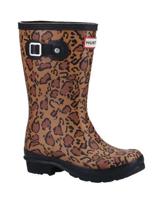 HUNTER Original Short Leopard Print Rubber Rich Tan/Saddle/ Wellington ...