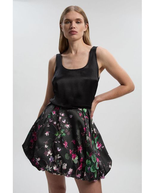 Karen Millen Scattered Floral Twill Mini Puff Ball Skirt in Black | Lyst UK