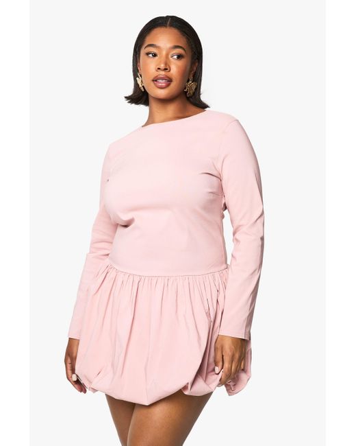 Boohoo Plus Puffball Mini Dress in Pink | Lyst UK