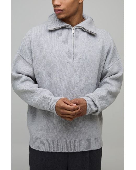 BoohooMAN Relaxed Boxy Funnel Knitted Jumper in Grey for Men | Lyst UK