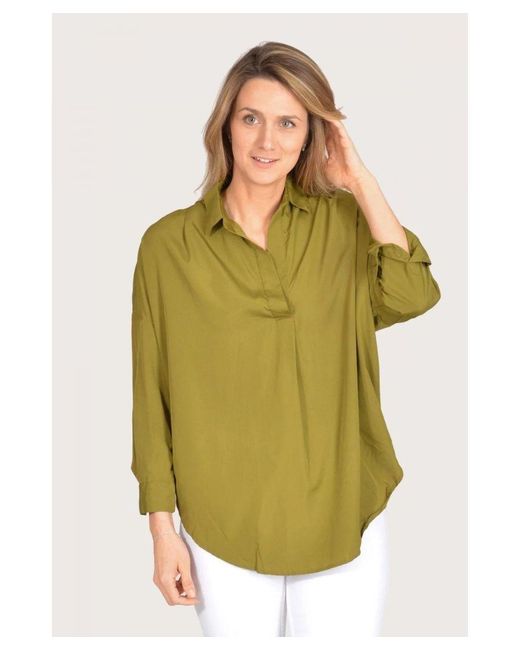 French Connection Open Collar Henley Shirt in Green | Lyst UK