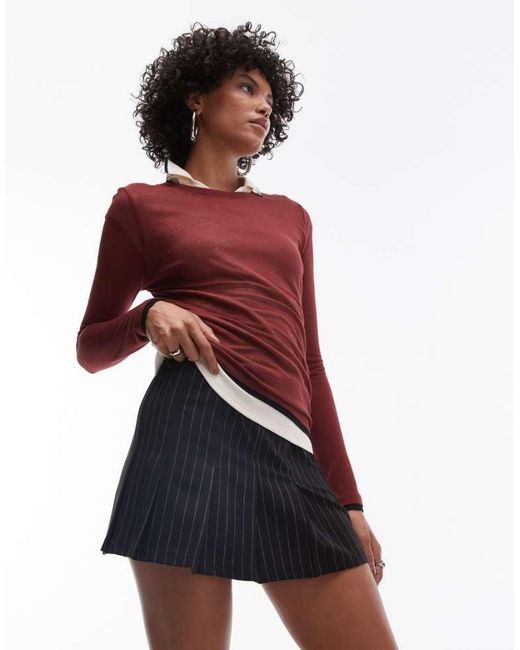 TOPSHOP Pleated Micro Mini Skirt in Red | Lyst UK