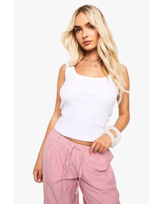 Boohoo Thick Binding Square Neck Tank Vest in White | Lyst UK