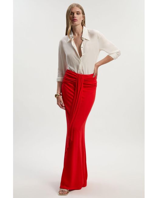 Karen Millen Premium Stretch Crepe Jersey Maxi Skirt in Red | Lyst UK