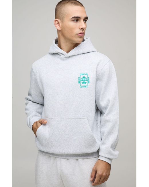 BoohooMAN Ash Regular Tokyo Embroidered Hoodie Cotton in Grey for Men ...