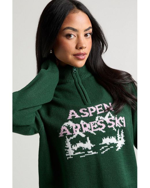 Boohoo Aspen Apres Ski Half Zip Christmas Jumper in Green | Lyst UK