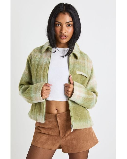 Boohoo Wool Look Check Jacket in Green | Lyst UK