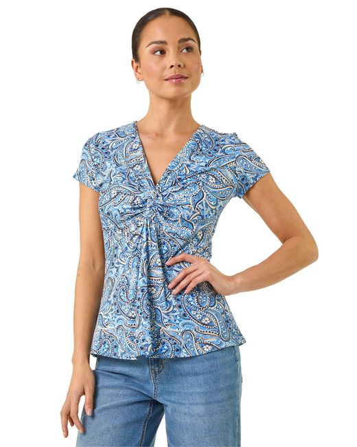 Roman Petite Abstract Twist Front Stretch Top in Blue | Lyst UK