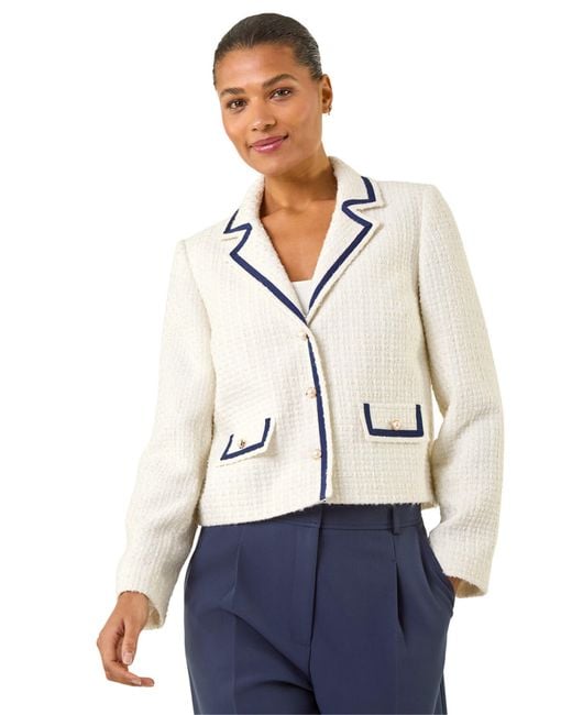 Roman Boucle Contrast Tape Jacket in White | Lyst UK