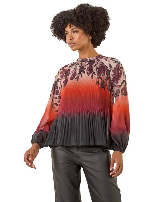 Roman Floral Placement Pleated Top in Red | Lyst UK
