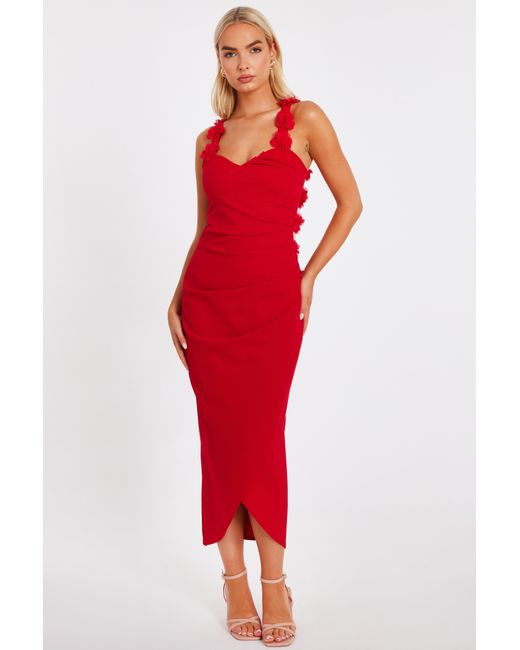 Quiz Floral Trim Midaxi Dress in Red | Lyst UK